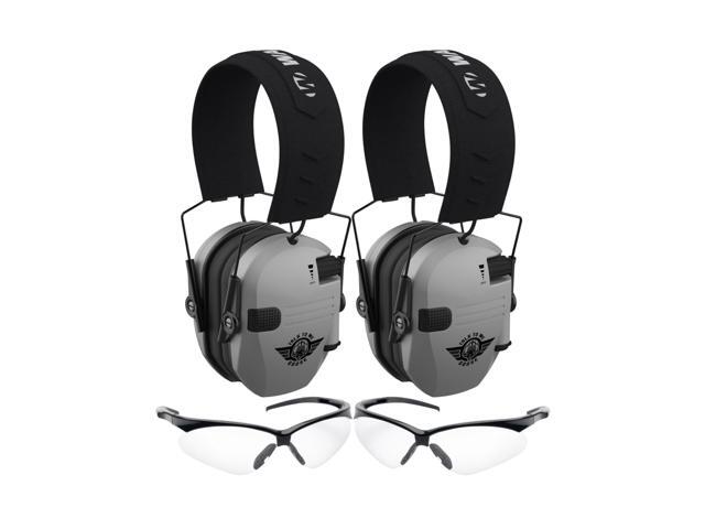 Walkers Razor Electric Slim Earmuffs (Gray) and Protective Glasses (2-Pack)