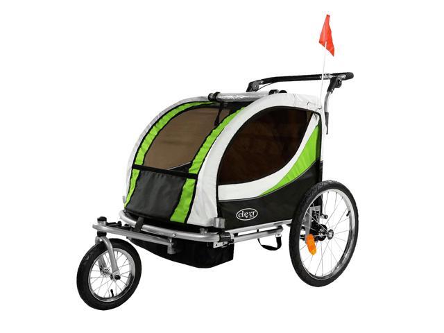 ClevrPlus Deluxe 3-in-1 Double Seat Bike Trailer Stroller Jogger for Kids  Green - Green