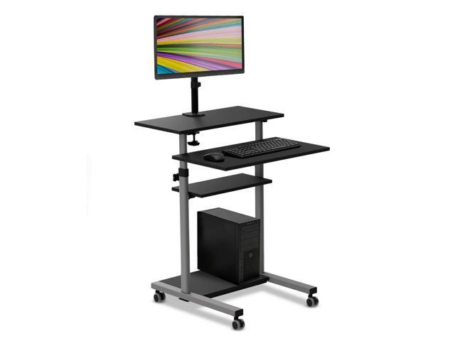 Mount-It! Mobile Standing Gaming Desk With Monitor Arm Silver