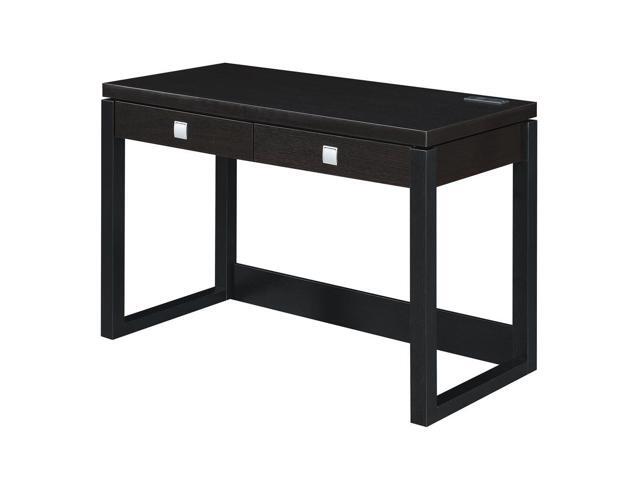 Newport 2 Drawer Desk With Charging Station  Espresso/Black