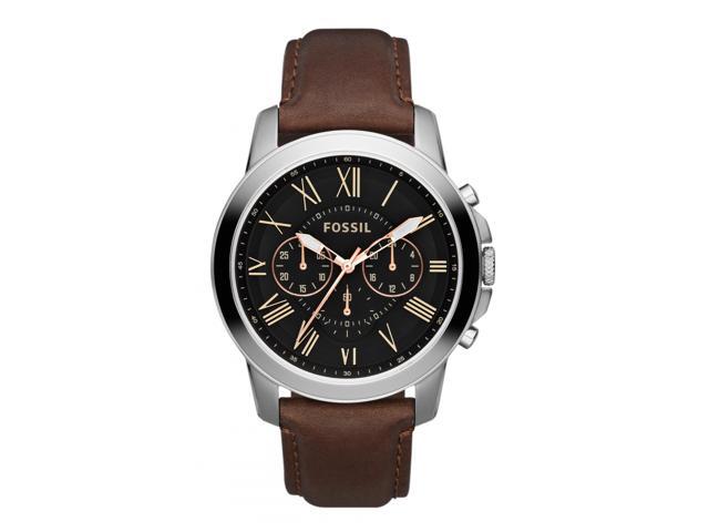 Fossil Mens Chronograph Grant Brown Leather Strap Watch 44mm - Brown/Black