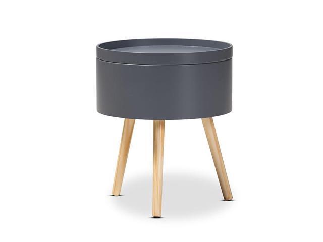 Baxton Studio Sherwin Mid-Century Modern Light Brown and Black 1-Drawer End Table with Woven Rattan Accent