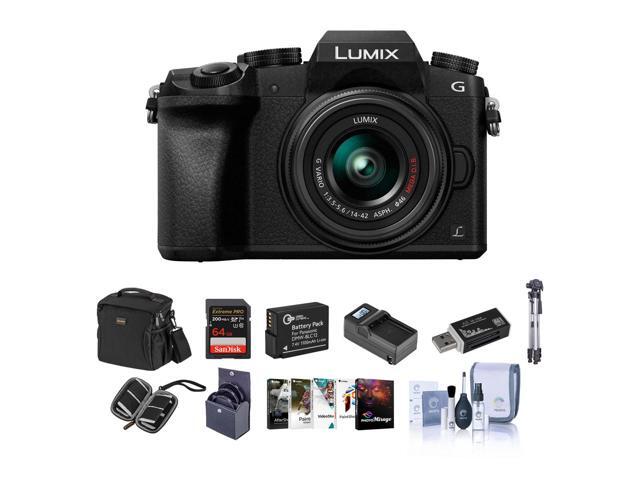 Panasonic Lumix Dmc-G7 Mirrorless Micro Four Thirds Camera with 14-42mm Lens  Black - Bundle with Camera Case  64GB Sdxc U3 Card  Spare Battery  Tripo