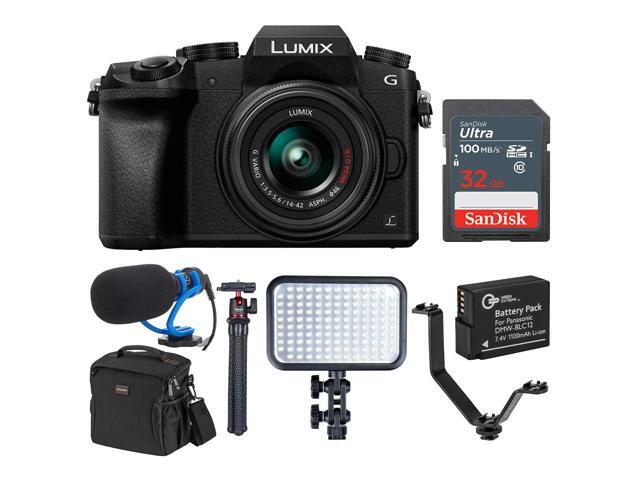 Panasonic Panasonic Lumix G7 4K Mirrorless Digital Camera Black with 14-42mm Lens  16 Megapixel  Bundle with Marantz Microphone  Led Light  Joby Goril