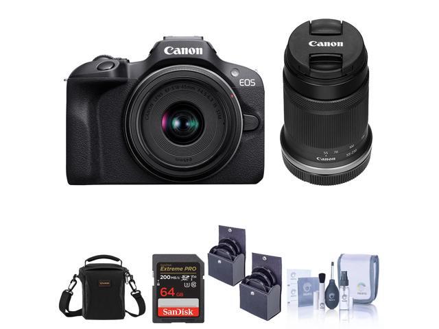 Canon Eos R100 Mirrorless Camera with Rf-s 18-45mm f4.5-6.3 and Rf-s 55-210mm f/5-7.1 Lens  Bundle with Memory Card  Shoulder Bag and Filter Kit - Bla