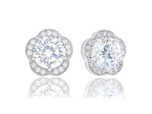 Click here for 18k Gold Plated Cubic Zirconia Flower Halo Stud Ea... prices