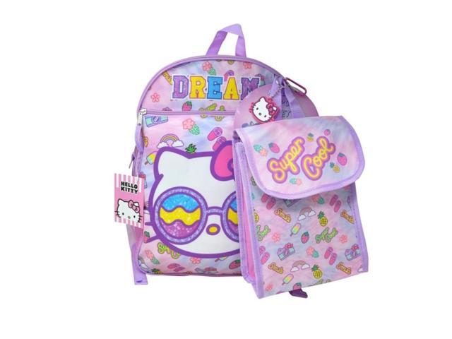 Hello Kitty 16" 4pc Backpack Set with Lunch Kit  Key Chain & Carabiner - Purple