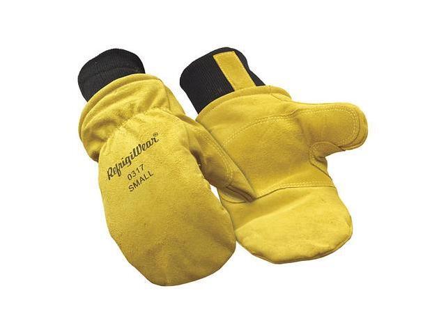 RefrigiWear Mens Warm Fleece Lined Fiberfill Insulated Leather Mitten Gloves - Gold