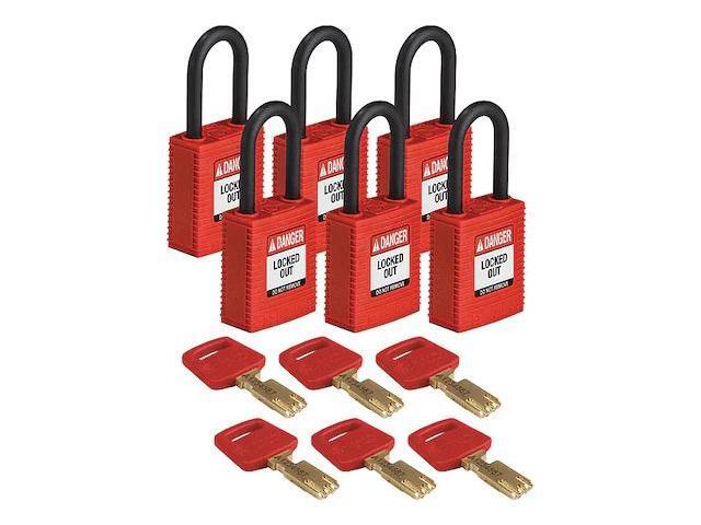 Click here for BRADY NYL-RED-38PL-KD6PK Lockout Padlock  Keyed Di... prices