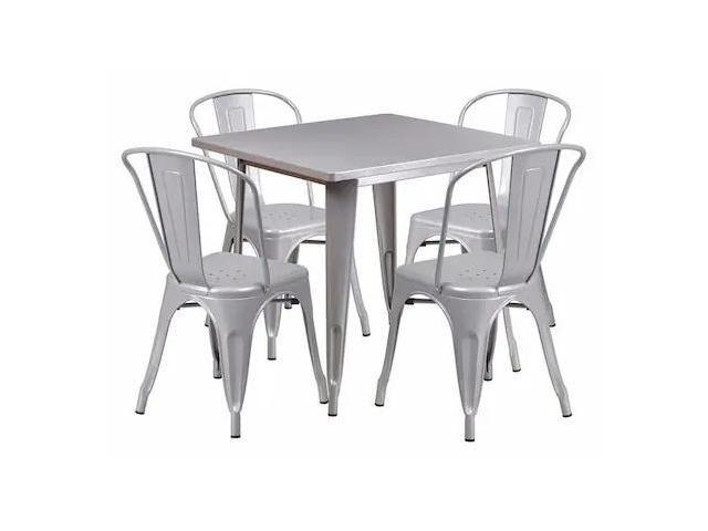 Click here for 31.5 Square Silver Metal Indoor-Outdoor Table Set... prices