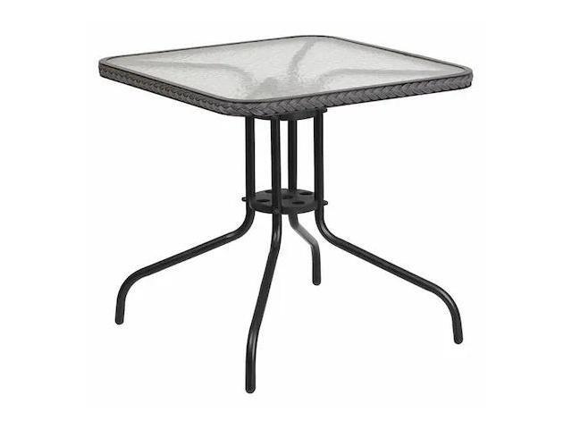 Click here for 28 Square Tempered Glass Metal Table with Gray Rat... prices
