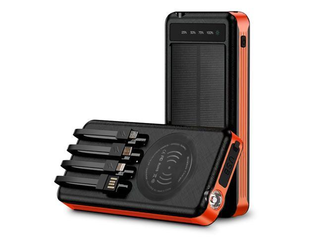 Alpha Digital Outdoor Power Bank- 10 000mAh with Solar Panel & Wireless Charging - Black/orange