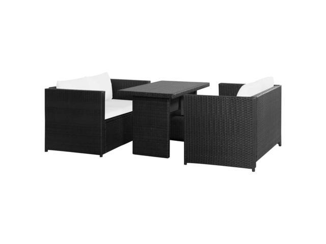 vidaXL 3 Piece Garden Lounge Set with Cushions Poly Rattan Black