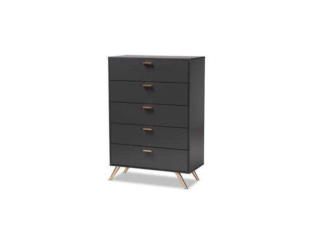 Baxton Studio Kelson Modern and Contemporary Dark Grey and Gold Finished Wood 5-Drawer Chest