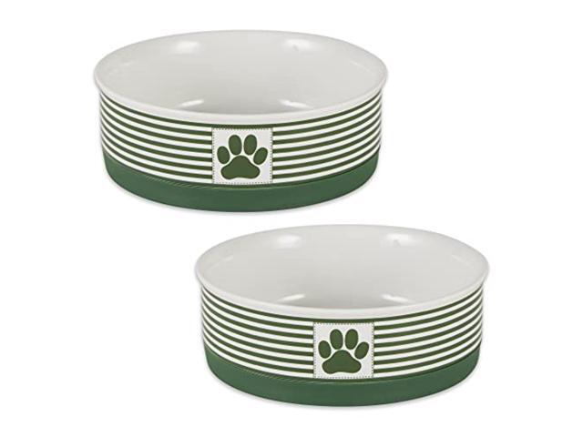 Bone Dry Black Striped Paw Patch Pet Bowl Set/2 - Hunter green