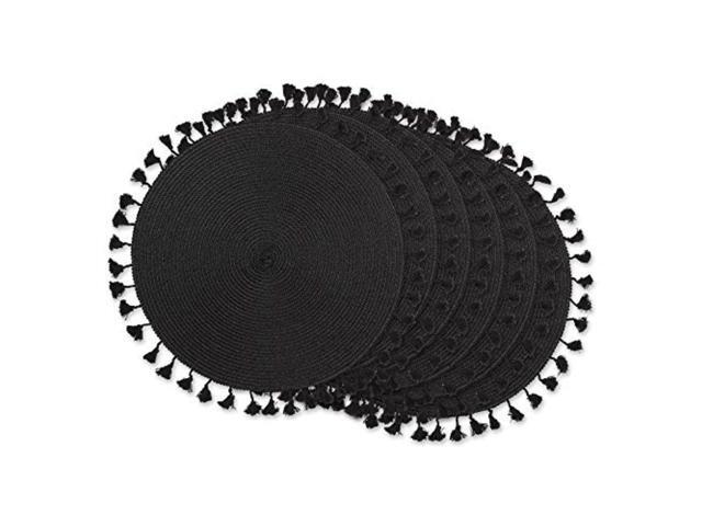 DII Black Tassel Fringe Pp Woven Round Placemat Set of 6