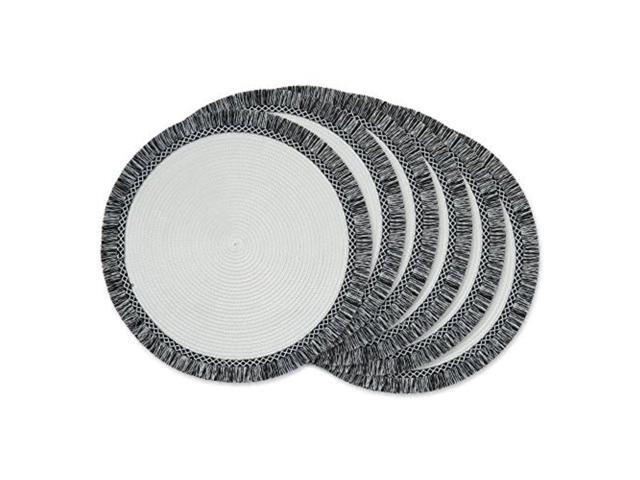 DII White And Black Round Fringed Placemat Set of 6