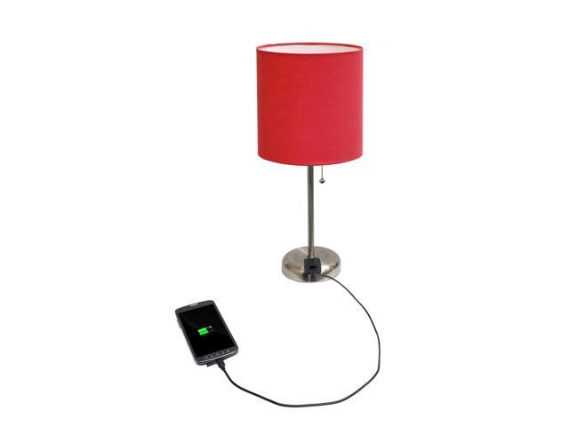 Lime Lights Stick Lamp with Charging Outlet and Fabric Shade - Red