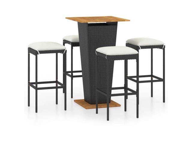 vidaXL 5 Piece Garden Bar Set with Cushions Poly Rattan Black