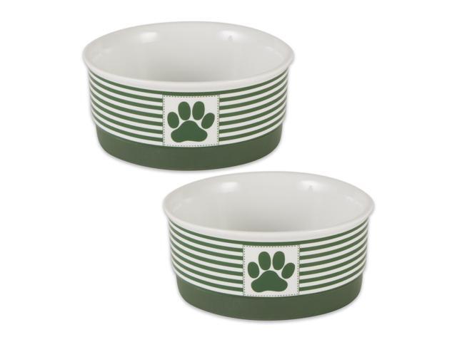 Bone Dry Black Striped Paw Patch Pet Bowl Set/2 - Hunter green