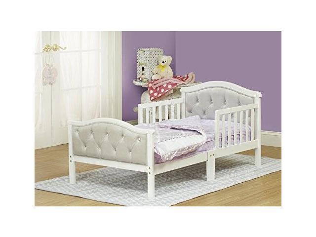 Click here for 417 French White Padded Gray Toddler Bed prices