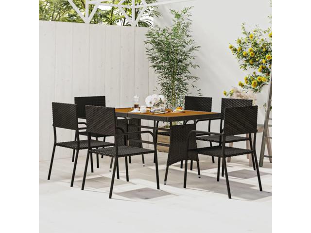 Click here for vidaXL 7 Piece Patio Dining Set Poly Rattan Black prices