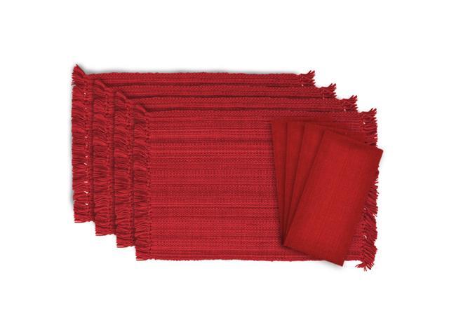FRINGE VARIGATED PLACEMAT & NAPKIN RED Set of 8