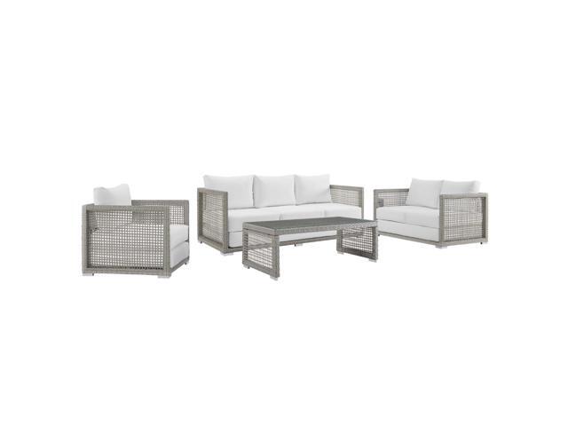 Click here for Aura 4 Piece Outdoor Patio Wicker Rattan Set Gray... prices