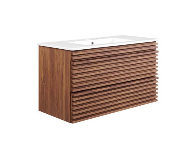 Click here for Render 36 Wall-Mount Bathroom Vanity Walnut White prices