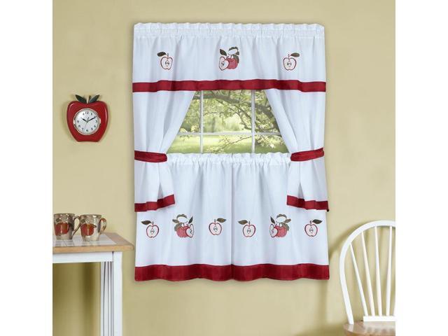Gala Embellished Cottage Set - 58x36 Tailored Tier Pair/58x36 Tailored Topper with attached swaggers and tiebacks. - Rose