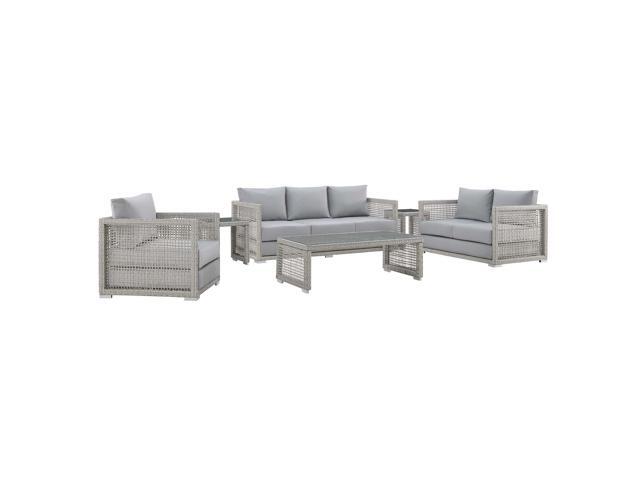 Click here for Aura 6 Piece Outdoor Patio Wicker Rattan Set - Gra... prices