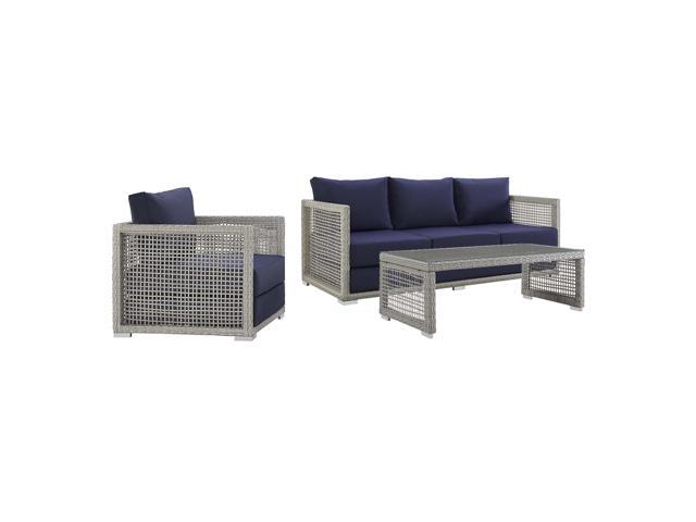 Click here for Aura 3 Piece Outdoor Patio Wicker Rattan Set - Gra... prices