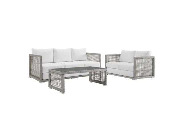 Click here for Aura 3 Piece Outdoor Patio Wicker Rattan Set - Gra... prices