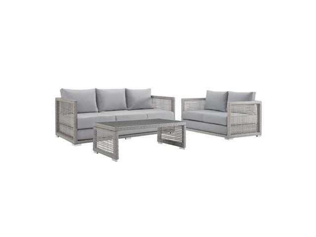 Click here for Aura 3 Piece Outdoor Patio Wicker Rattan Set - Gra... prices