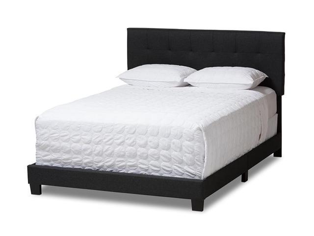 Baxton Studio Brookfield Modern and Contemporary Charcoal Grey Fabric Queen Size Bed  Low Profile Beds  Dark Grey Finish  Queen  Home & Living