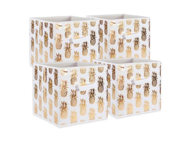 Design Imports Non-woven Polyester Cube Pineapple Square Set of 4 - Gold