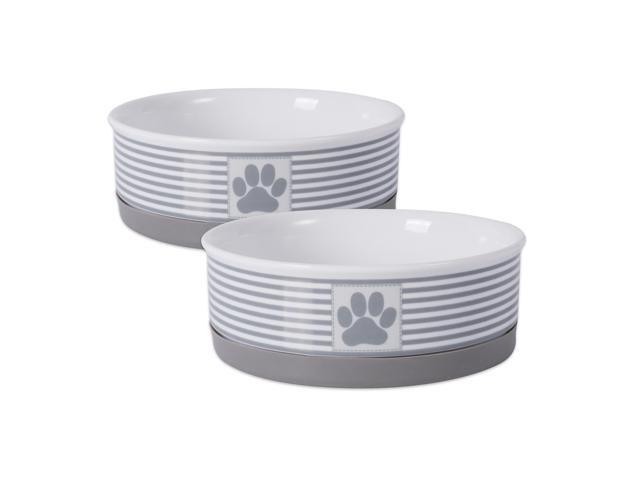 Click here for DII Pet Bowl Paw Patch Stripe Gray Medium 6dx2h (S... prices