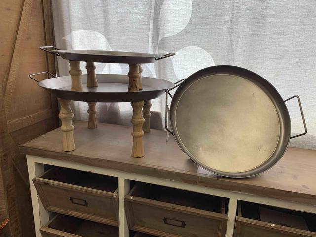 Click here for Wood Footed Metal Tray Display Riser  Set of 3 prices