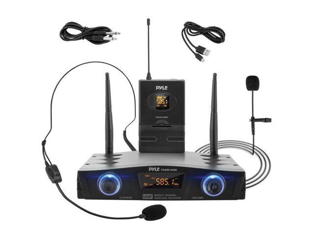 Pyle Wireless Belt-Pack Microphone System with Usb Powered Receiver  Headset & Lavalier Microphones - Black