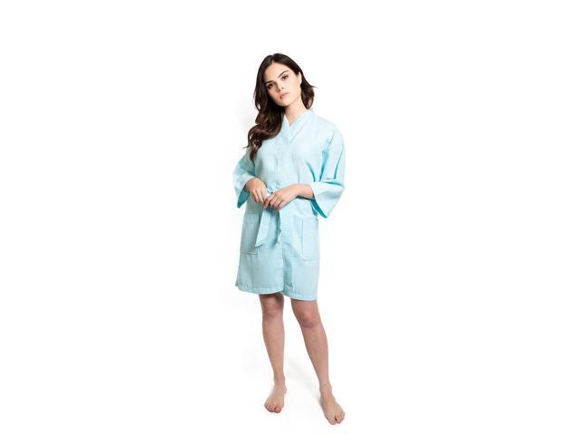 Click here for Womens Short Waffle Kimono Caribbean Blue Bathrobe... prices