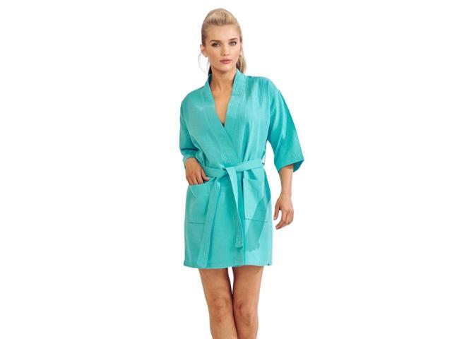 Click here for Womens Short Waffle Kimono Turquoise Bathrobe (Sma... prices