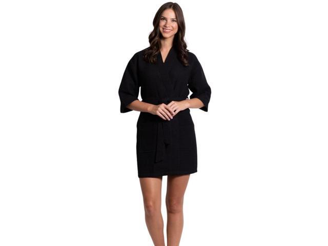 Click here for Womens Short Waffle Kimono Black Bathrobe (One Siz... prices