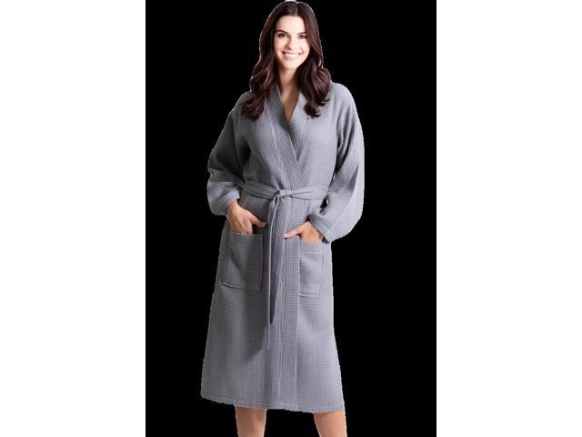 Click here for Womens Waffle Gray Bathrobe - 100 Cotton (One Size... prices