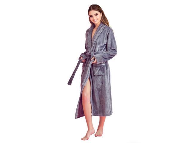 Click here for Women Plush Shawl Collar Robe  Fleece Bathrobe  Gr... prices