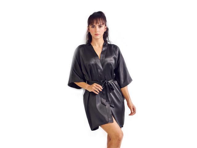 Click here for Satin Kimono Black Short Robe for Women (Small/ Me... prices