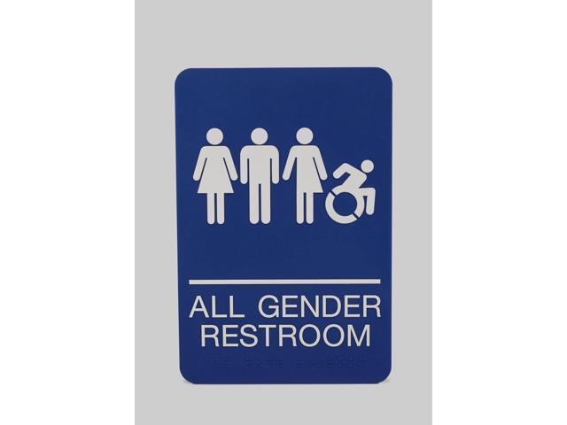 Click here for ADA Sign All Gender Restroom 6 x 9 Blue Face White... prices