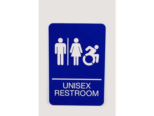 Click here for ADA Sign Unisex Restroom 6 x 9 Blue Face White Gra... prices