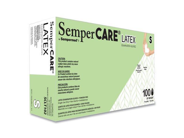 SemperCare SCLT102 Latex Examination Gloves - Powder-Free - Small - 5 mil Thick - 9.45 Long - Cream - 100/Box - 10 Boxes/Carton
