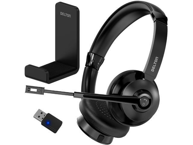 Delton 30X Noise Cancelling 2-Earpiece Computer Headset w/ Auto Pairing Usb Dongle and Holding Hook - Black