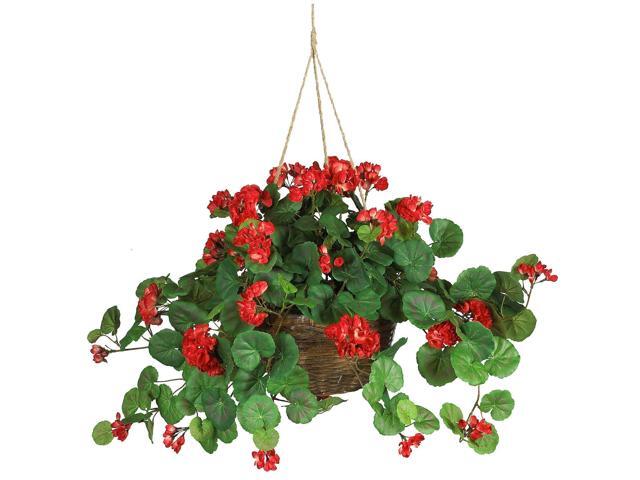 Click here for Nearly Natural 6609-RD Geranium Hanging Plant in B... prices